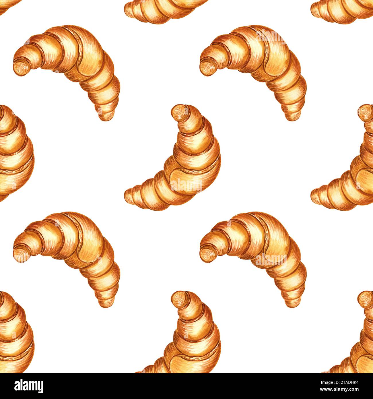 Croissants watercolor seamless pattern. Endless background of fresh ...