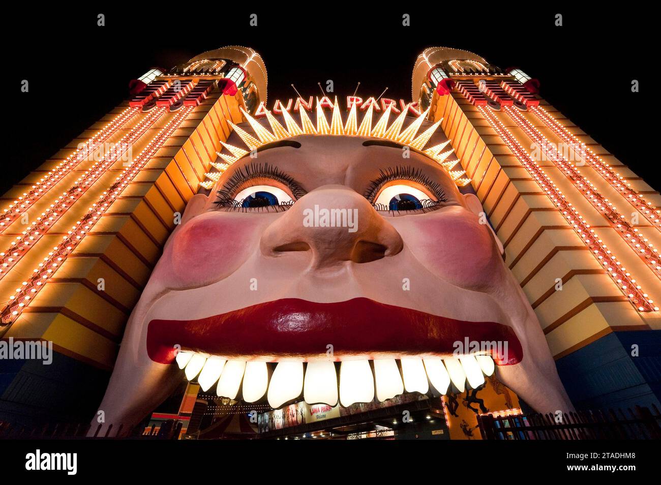 Luna Park, amusement park at Milsons Point, night, evening, illuminated ...