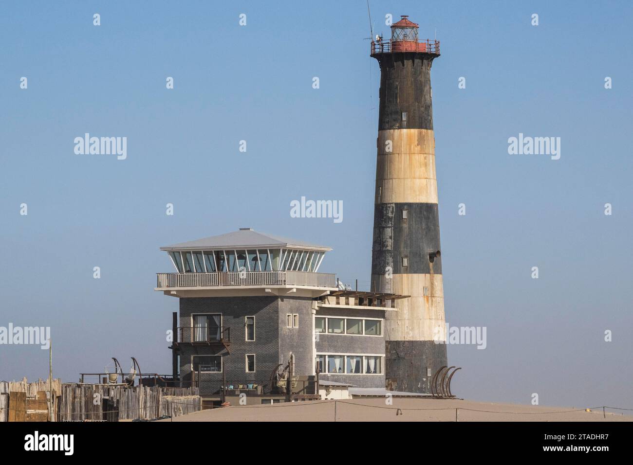 Pelican Point lighthouse, lodge, Walvis Bay, Erongo, Namibia Stock ...