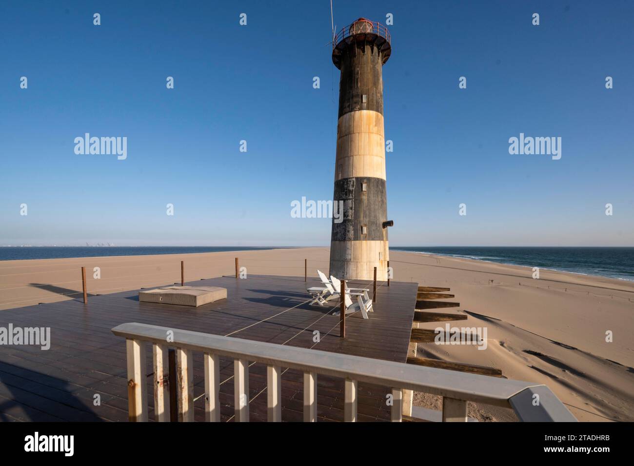 Pelican Point lighthouse, lodge, Walvis Bay, Erongo, Namibia Stock ...