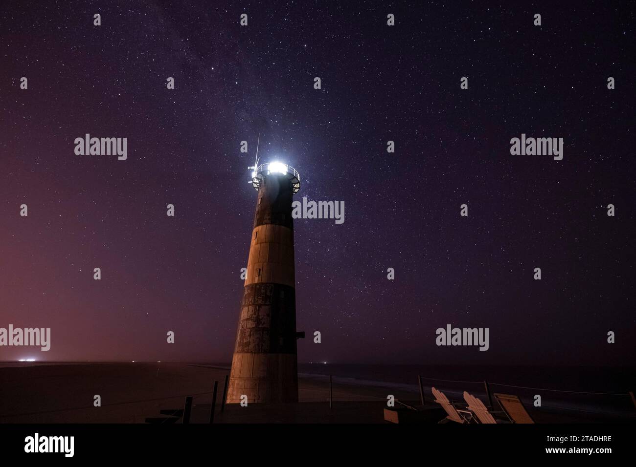 Pelican Point lighthouse with starry sky, Walvis Bay, Erongo, Namibia ...