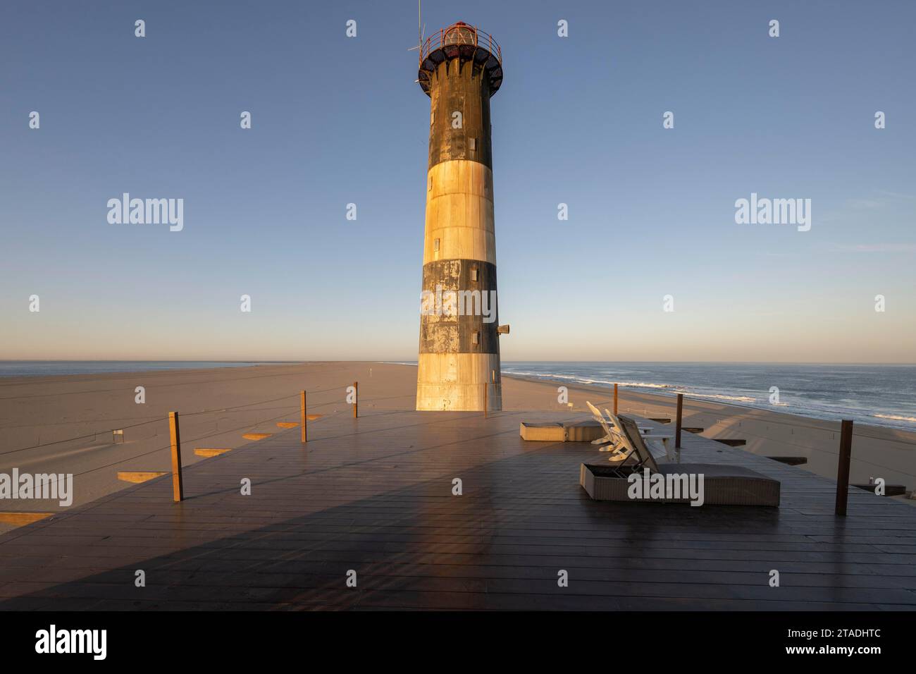 Pelican Point lighthouse, lodge, Walvis Bay, Erongo, Namibia Stock ...
