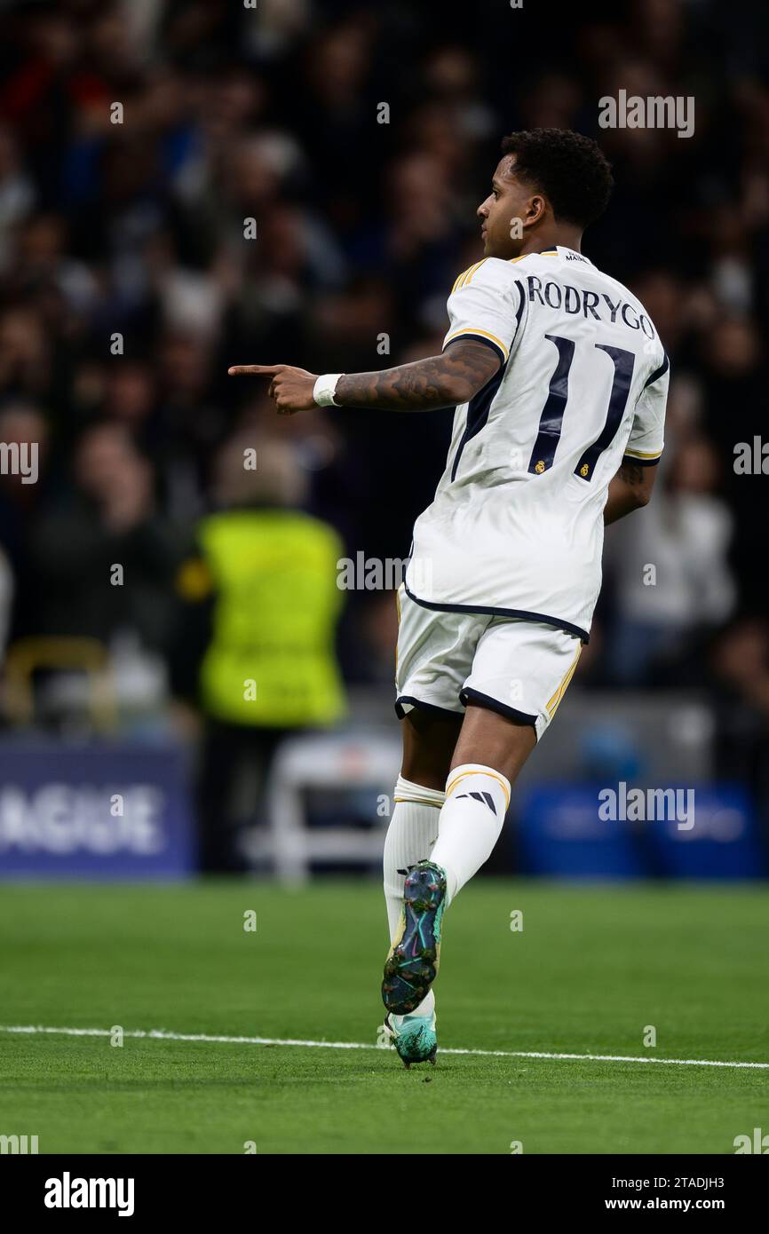 Milan, Italy. 29 November 2023. Rodrygo of Real Madrid CF celebrates ...