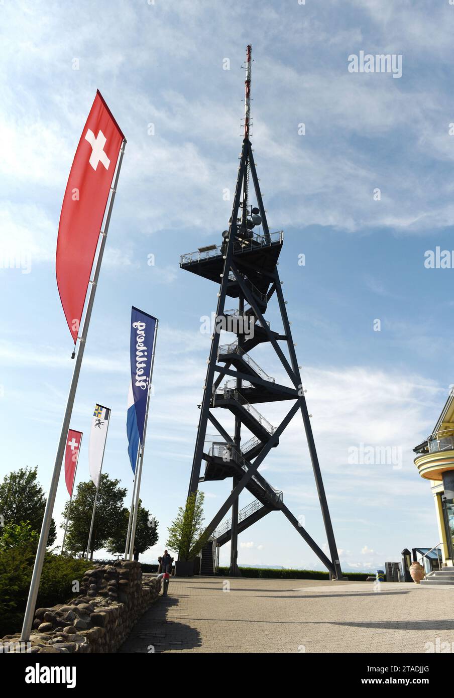 Zurich, Switzerland - June 03, 2017: Flags of Switzerland and Uetliberg ... Zurich, Switzerland - June 03, 2017: Flags of Switzerland and Uetliberg ...