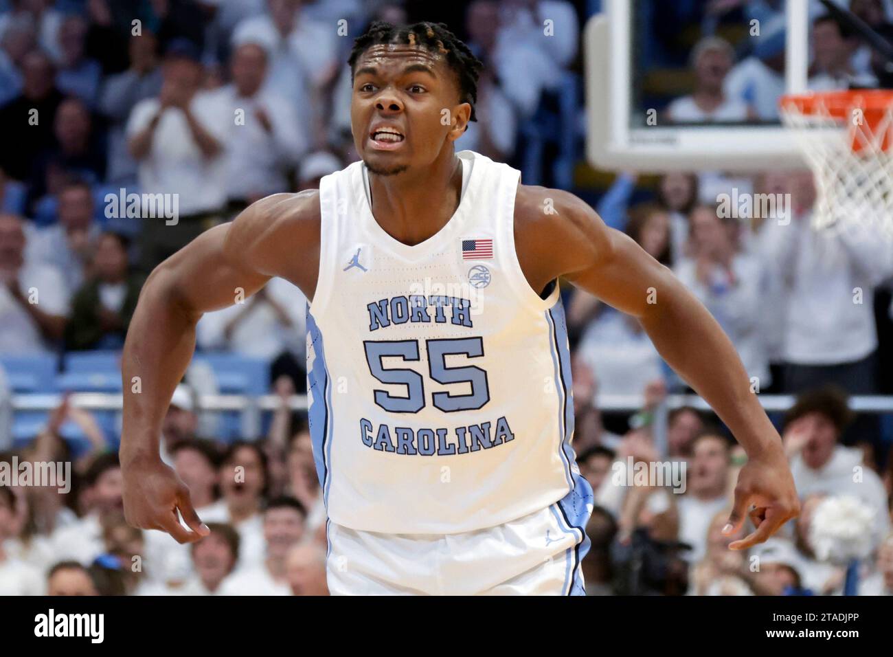 North Carolina forward Harrison Ingram (55) celebrates his dunk against ...