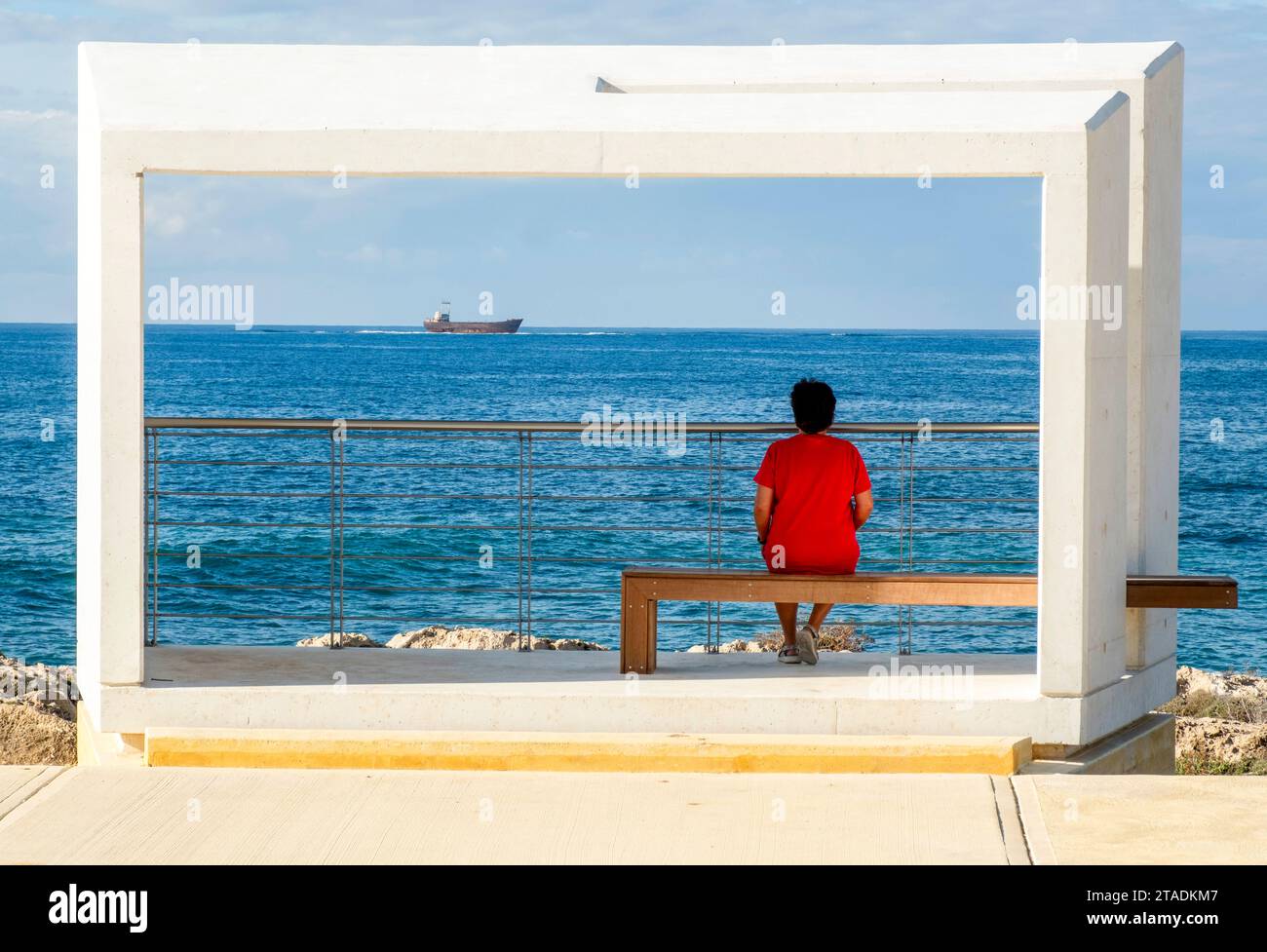 Shaded seating area on the Paphos Coastal path between Paphos and ...