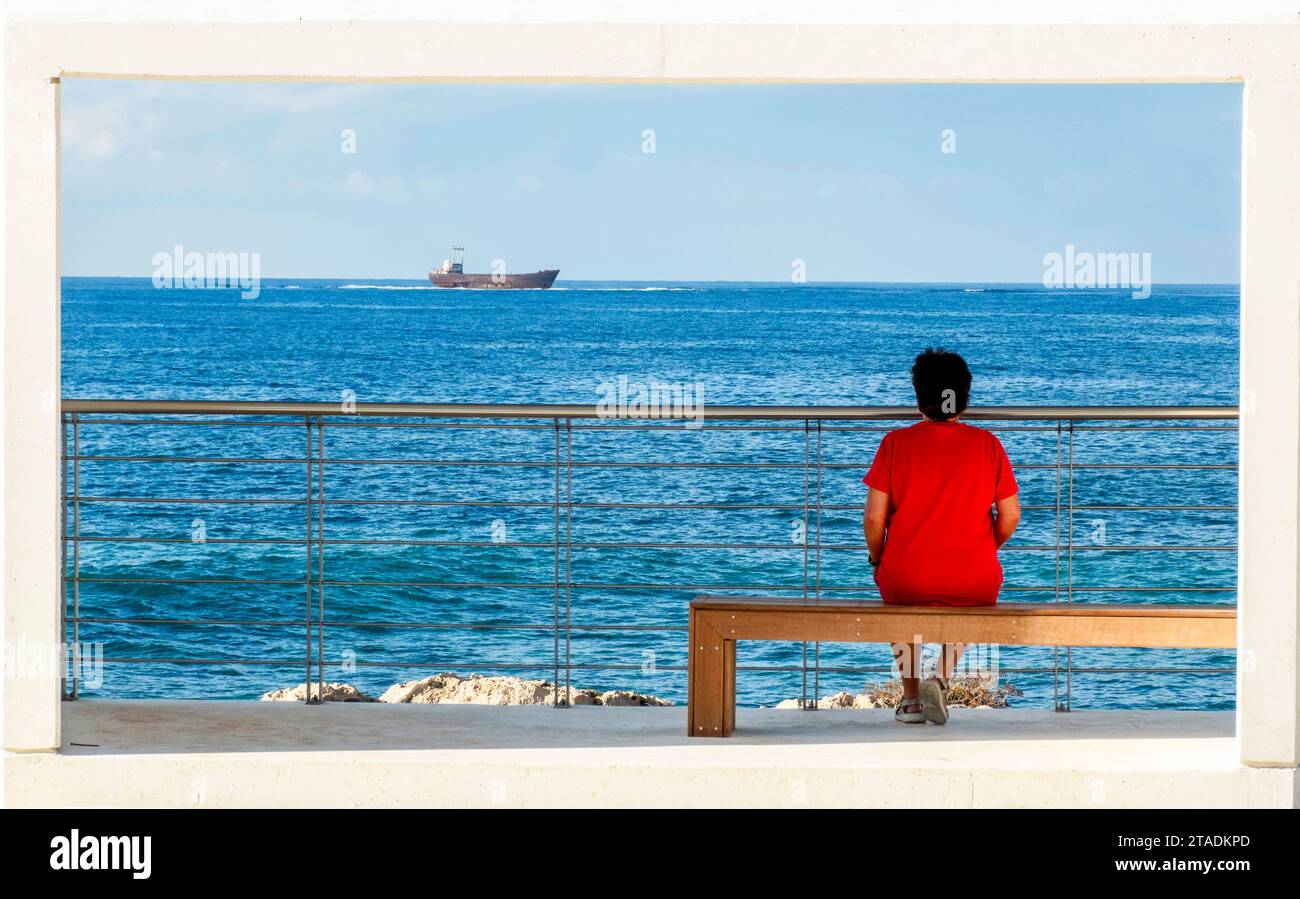 Shaded seating area on the Paphos Coastal path between Paphos and ...