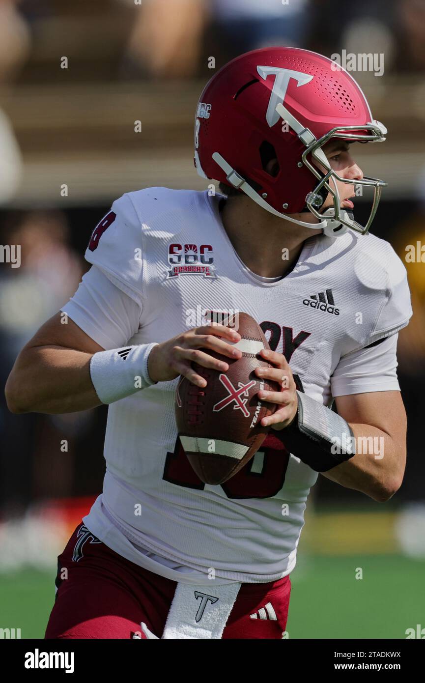 NOV 25, 2021: Troy Trojans quarterback Gunnar Watson (18) rolls out to ...