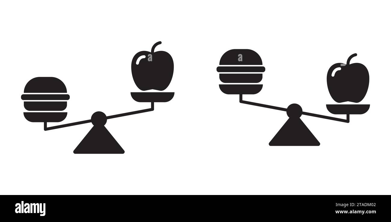 Scale icon wth burger and apple on. Healthy nutrition concept. Flat ...