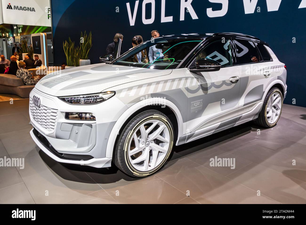 Audi Q6 e-tron EV car at the IAA Mobility 2023 motor show in Munich ...