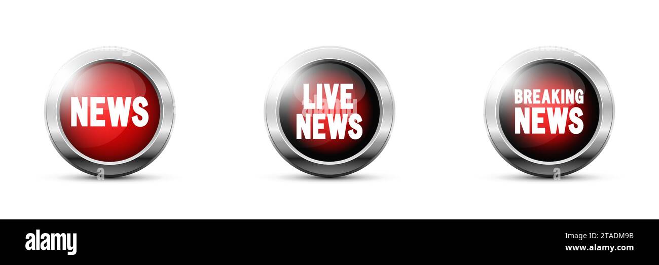 Breaking news red glossy button. News badge. Flat vector illustration ...