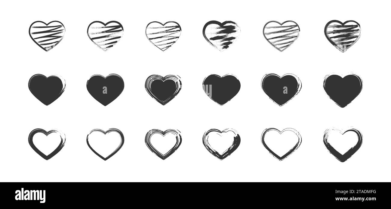 Hand drawn grunge hearts set. Painted with a brush hearts. Vector ...