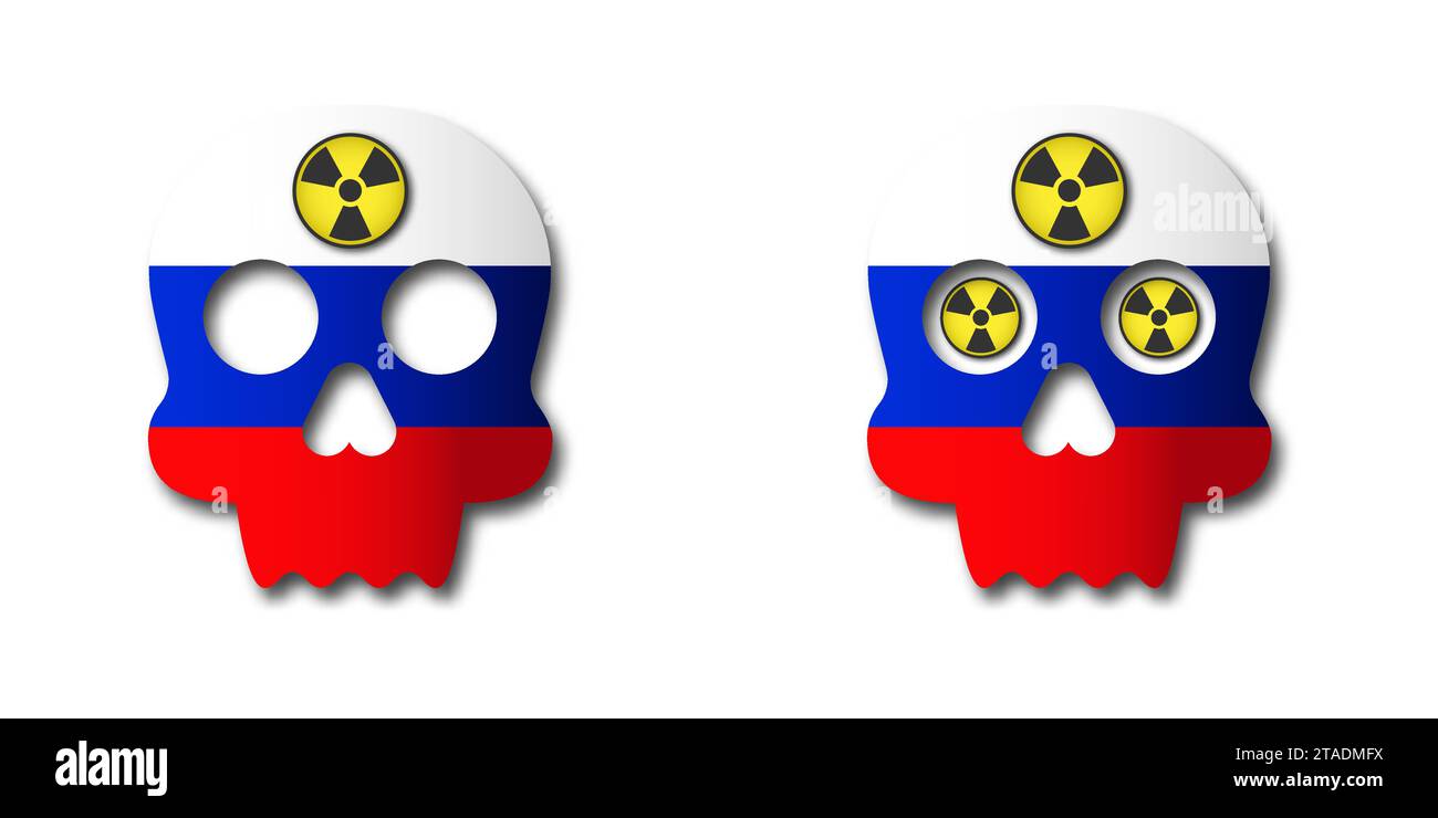 A skull painted in the colors of the Russian flag with a symbol of ...