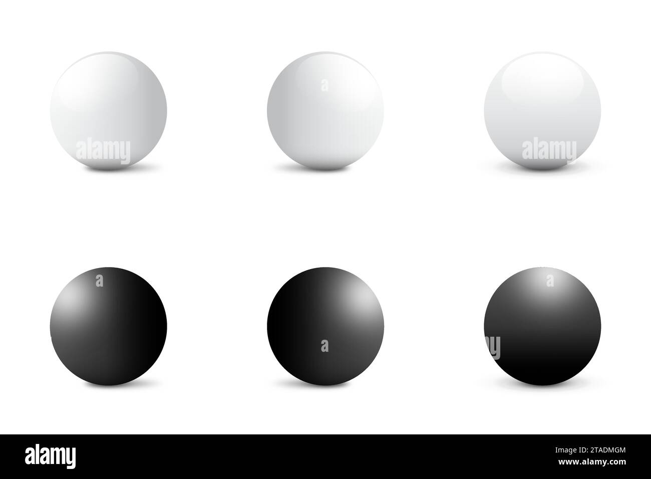 Spheres on a white background with a shadows. White and black colors ...
