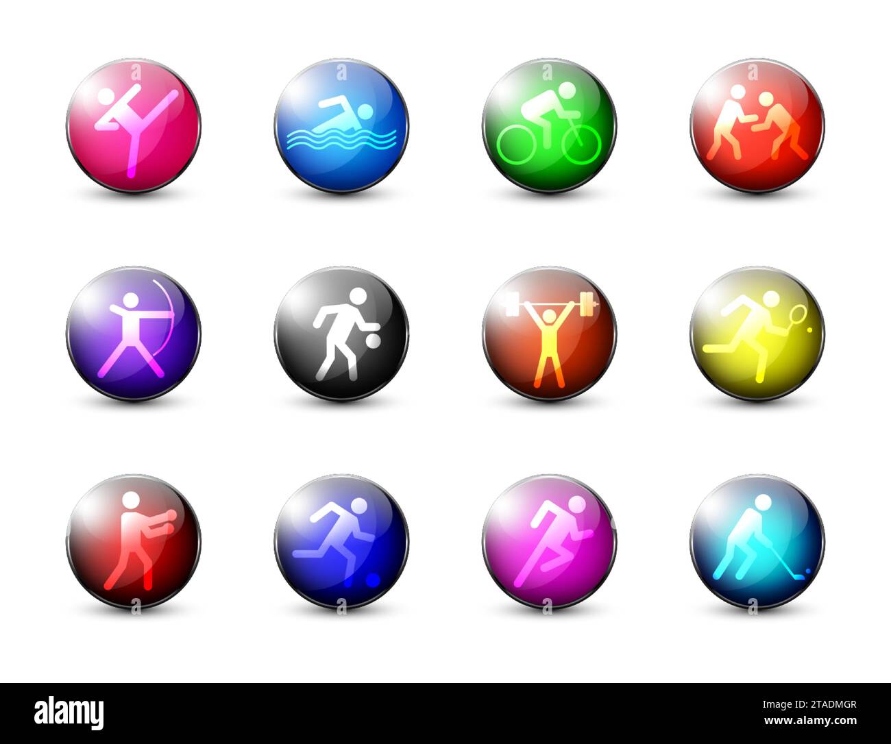 Summer sports icons set. Glossy spheres with sport signs. Flat vector ...
