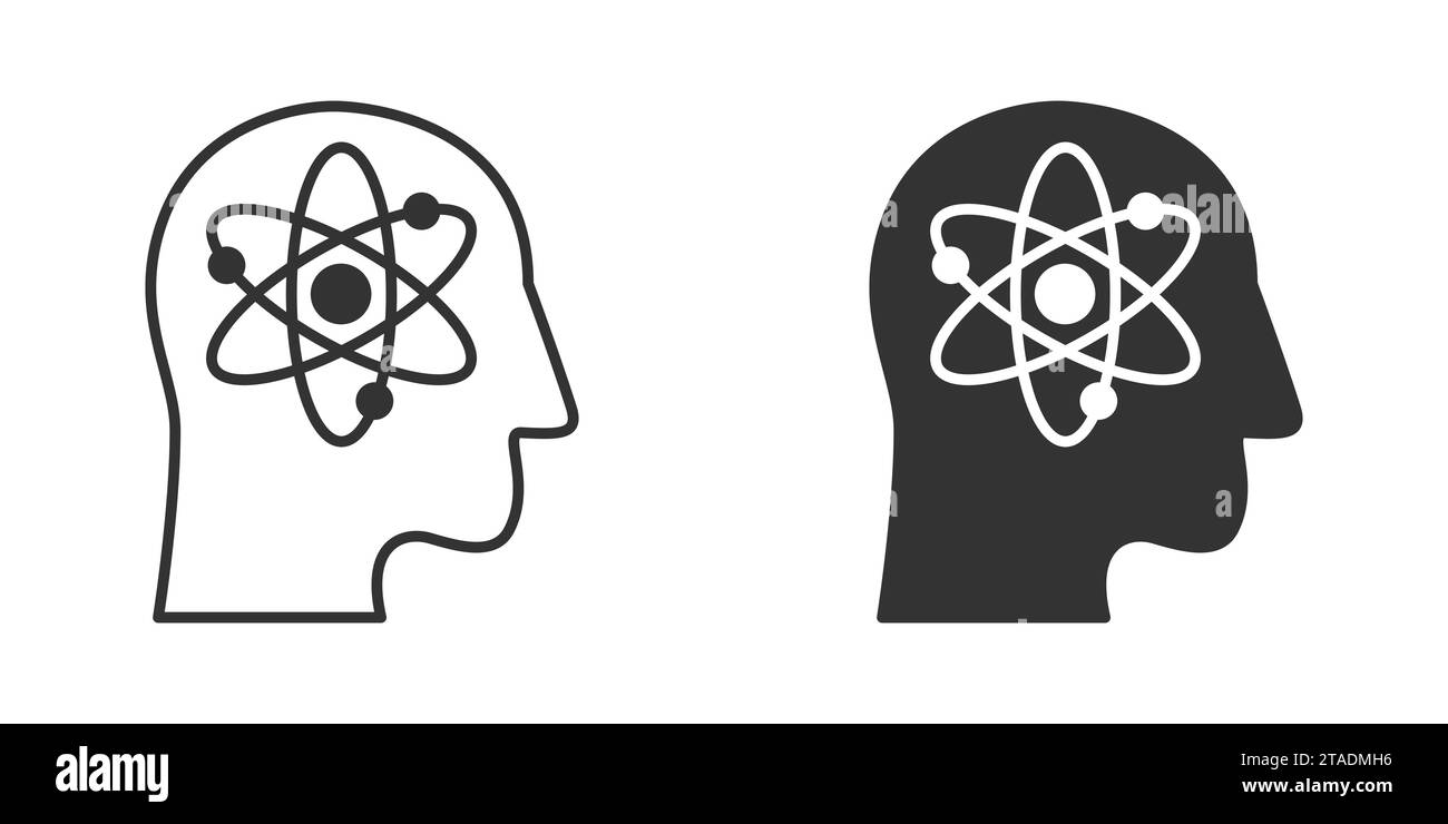 Human head with atom icon inside. Vector illustration Stock Vector ...