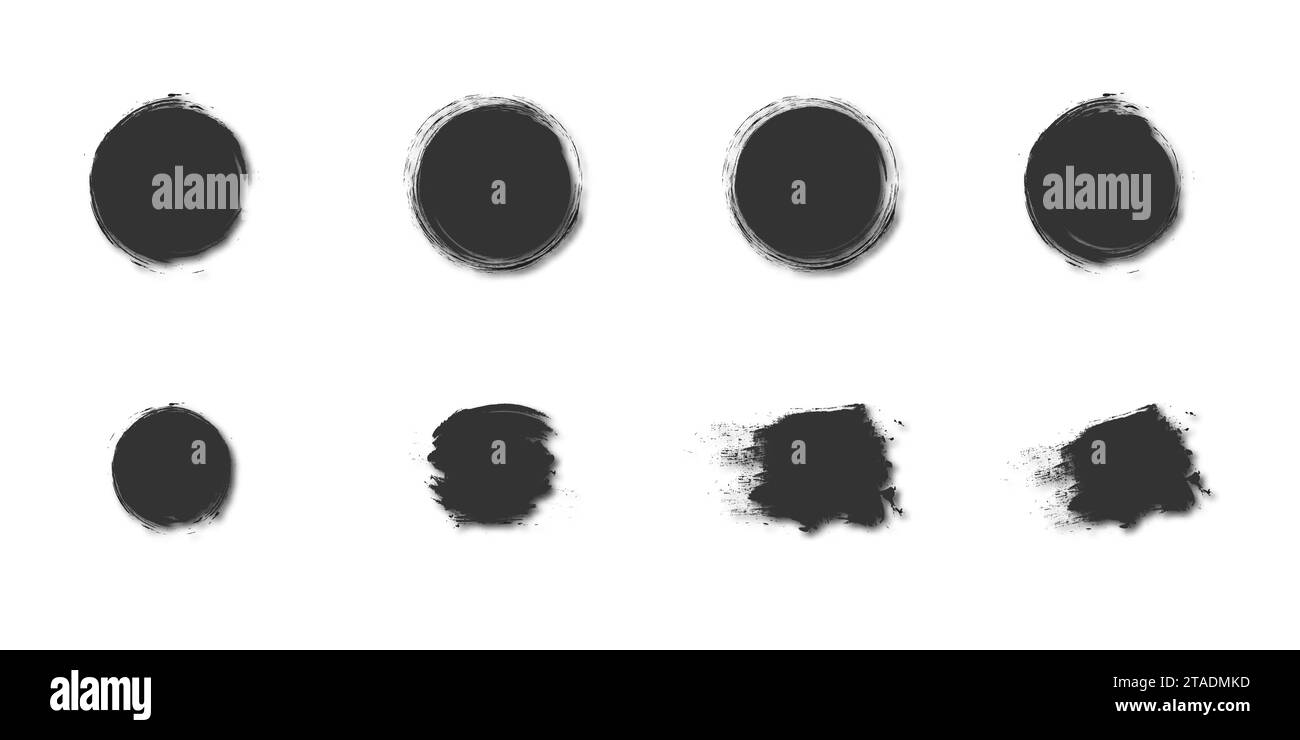 Black paint backgrounds and splatters with shadows. Flat vector ...