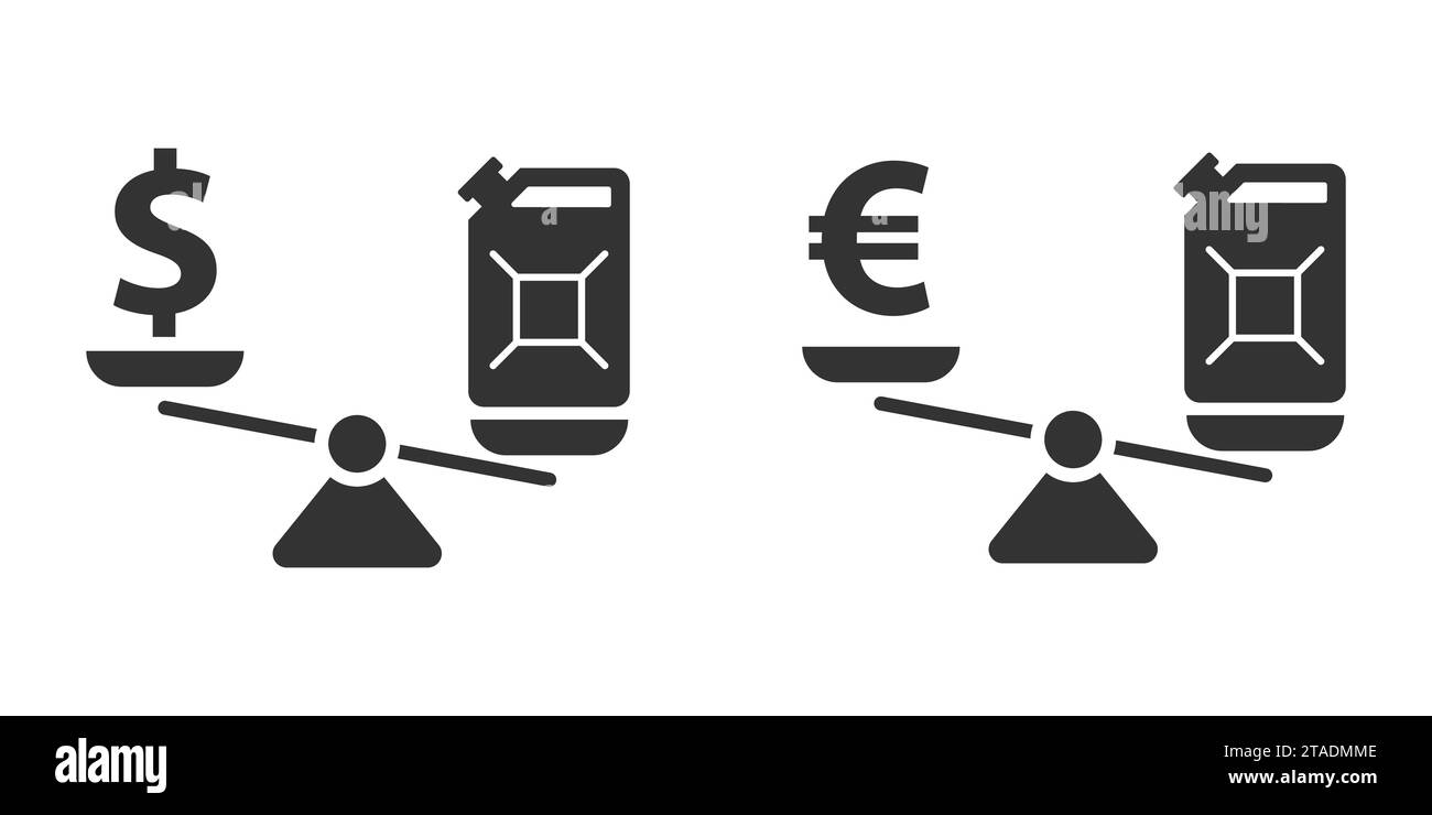 Petrol canister and money sign on scales icon. Fuel crisis concept ...