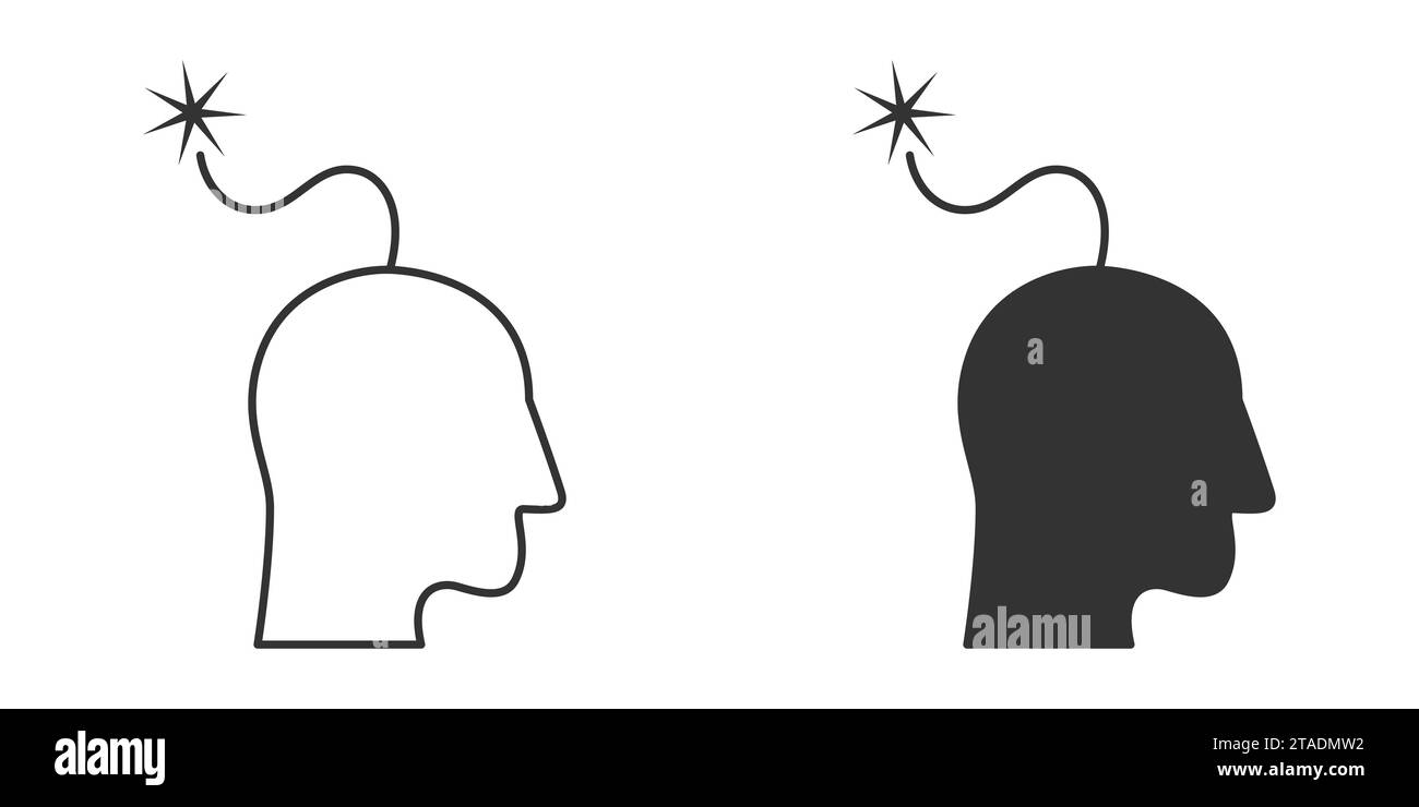 Bomb head icon. Human head with a burning cord. Vector illustration ...