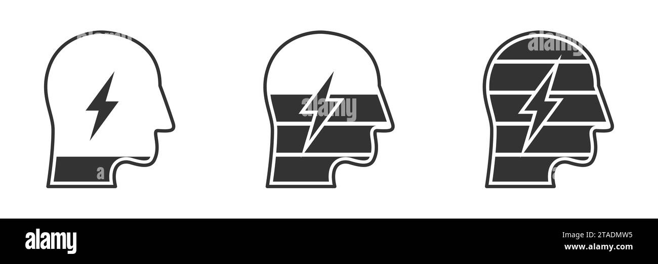 Head battery icon. Human head icon with battery symbol inside. Vector ...