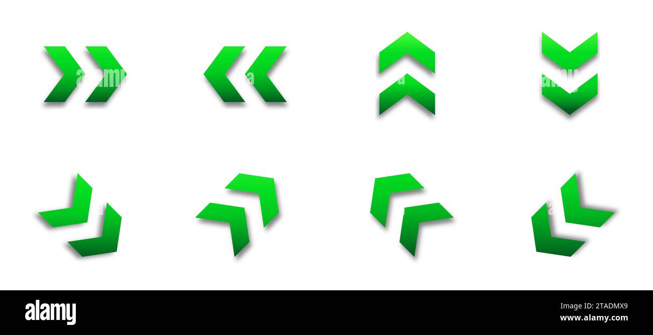 Green arrow icon set with shadows. Flat vector illustration Stock ...