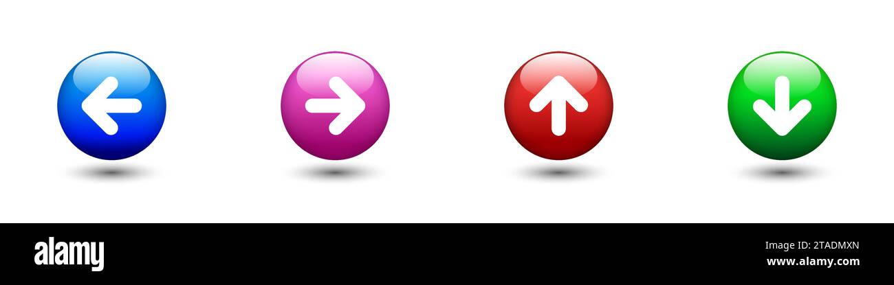 Set of colored spheres with arrows inside and shadows below them. Flat ...