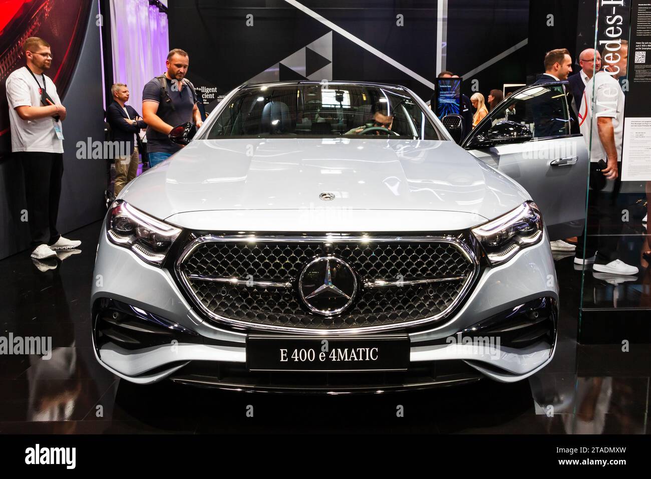 Mercedes-Benz E 400 e 4MATIC AMG Line car at the IAA Mobility 2023 ...