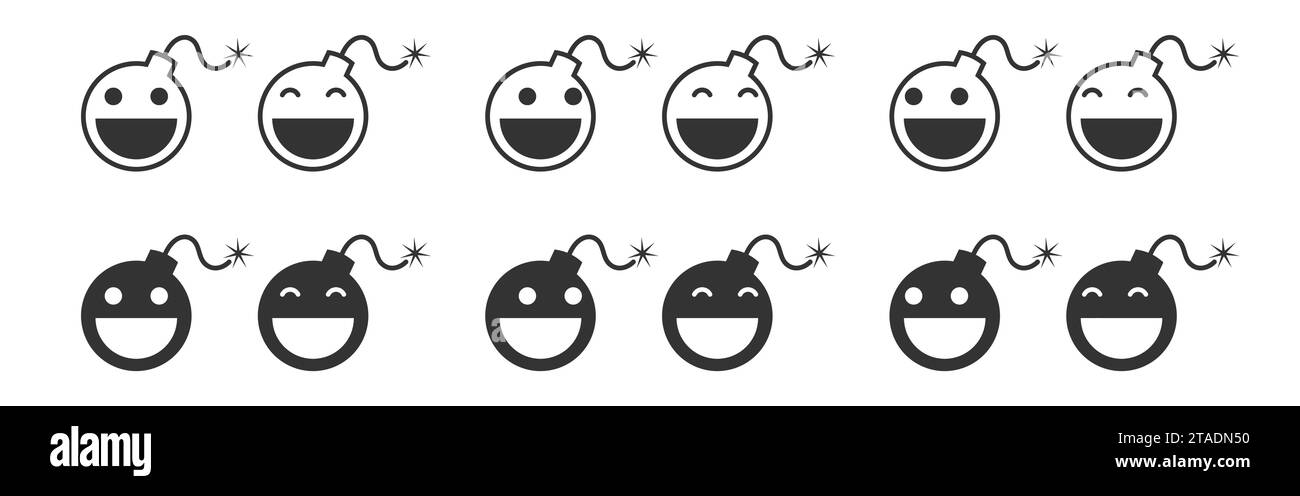 Smile bomb icon set. Bomb character. Vector illustration Stock Vector ...