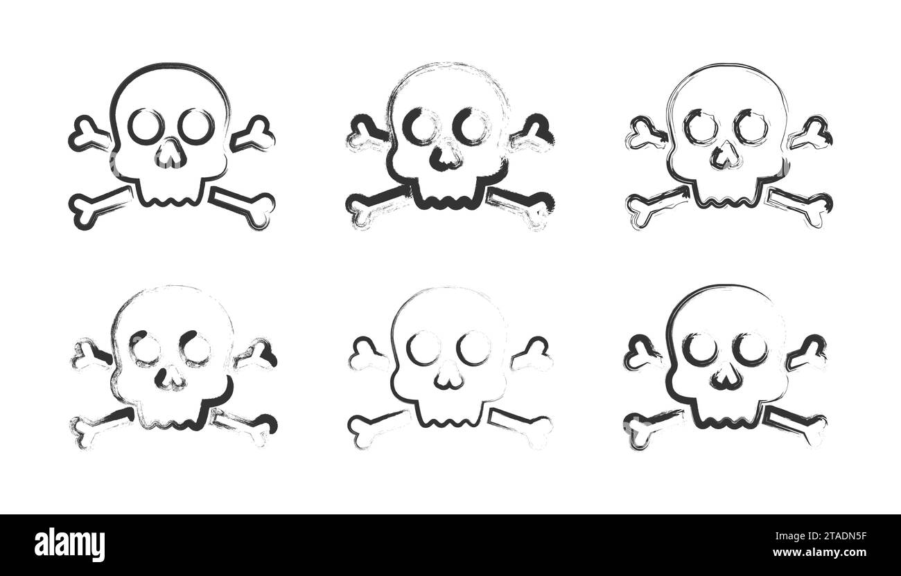Crossbones with grunge texture. Skull icon painted with a brush. Vector ...
