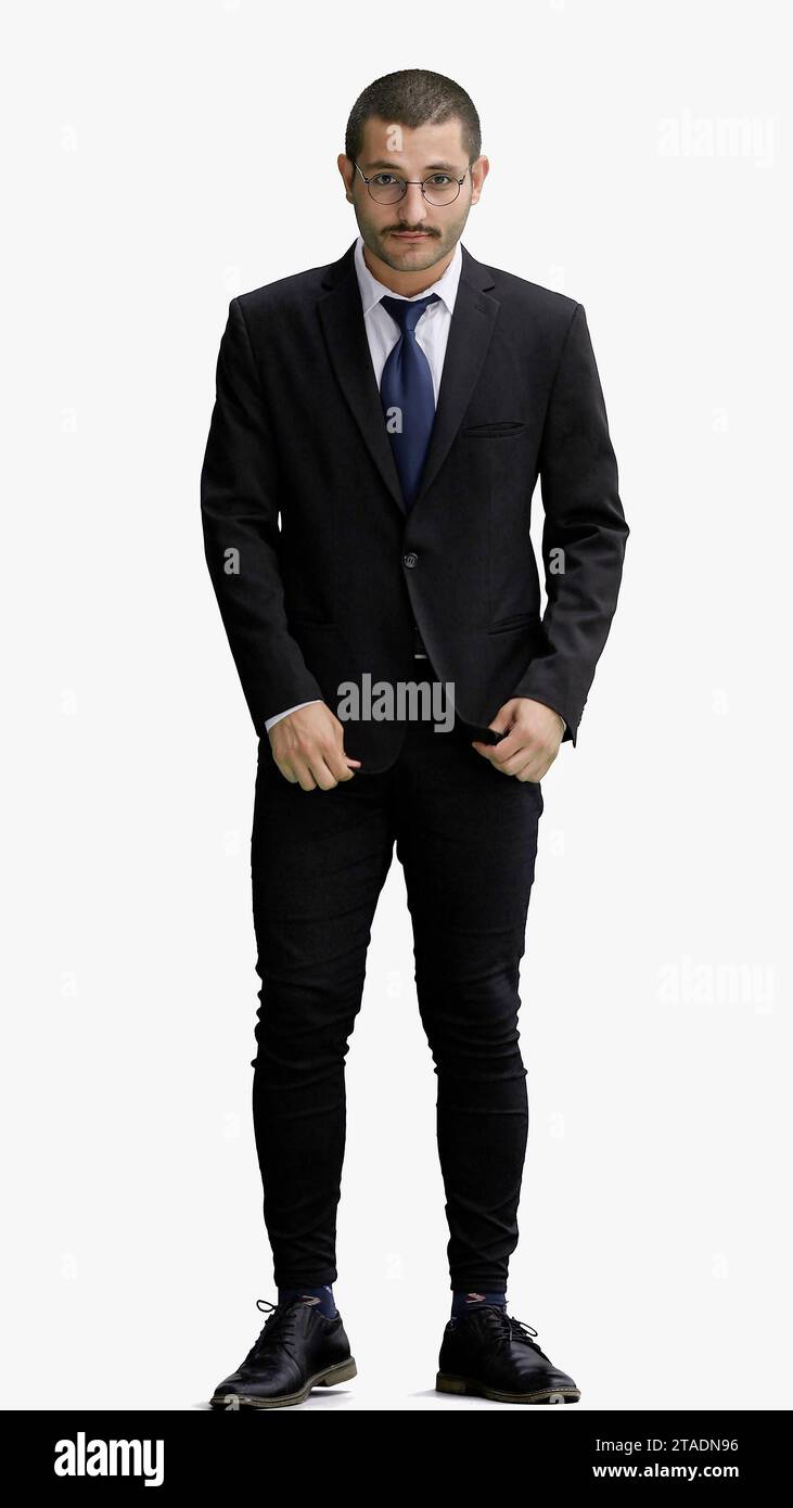 full-length portrait of a young man. standing isolated on white ...