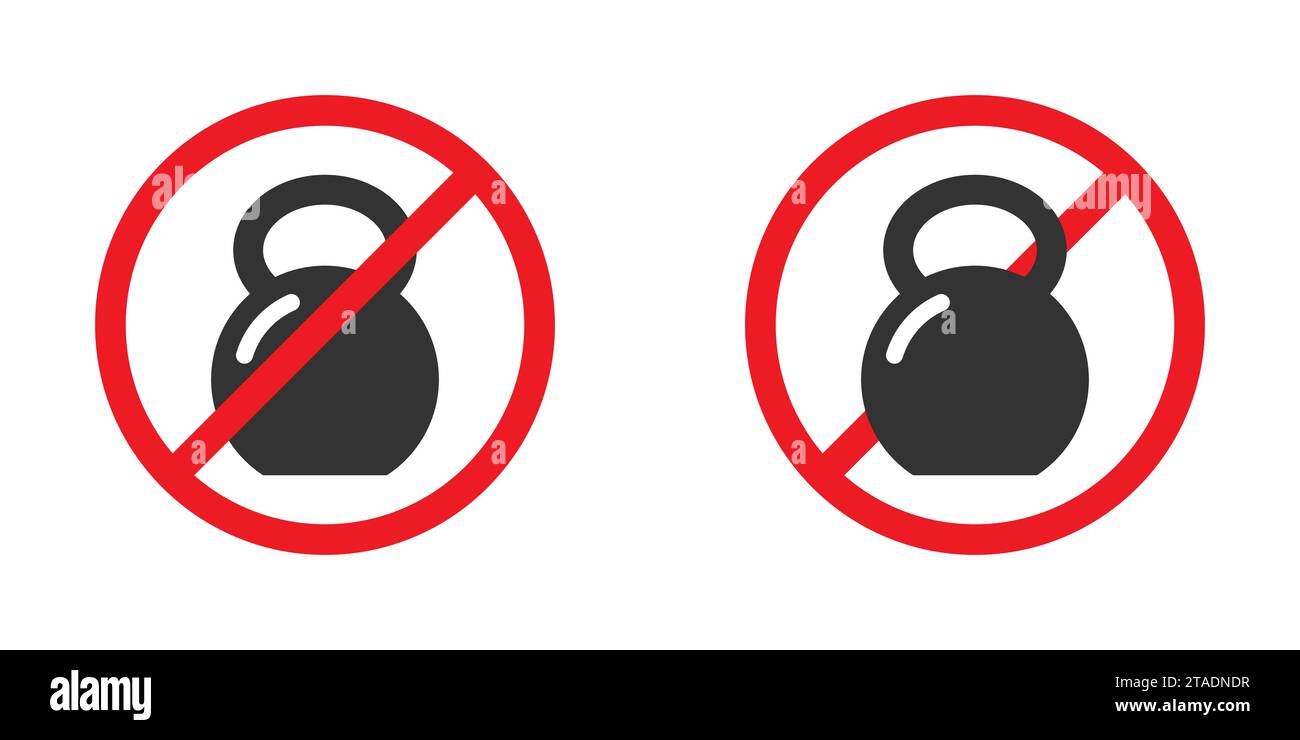 Kettlebell ban sign. Kettlebell is forbidden. Red Prohibited sign. Flat ...