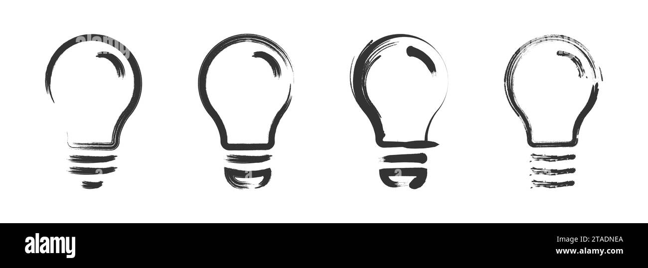 Grunge textured light bulb icon set. brush painted light bulb icon ...