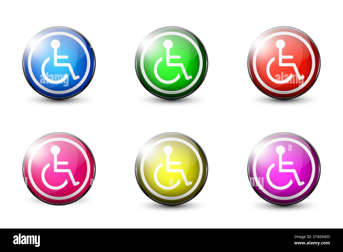 Wheelchair handicapped symbol icon set. Glossy buttons with shadows ...