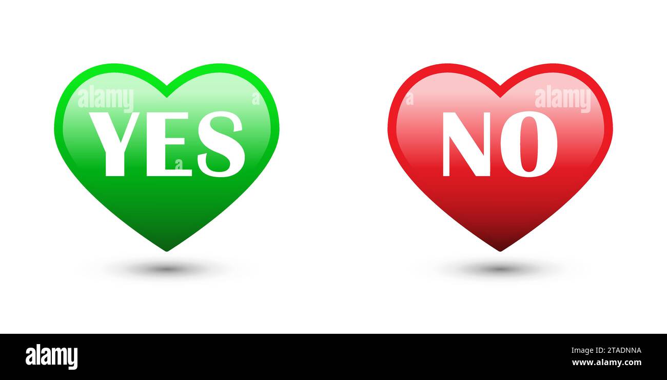 Hearts with yes and no lettering inside. Flat vector illustration Stock ...