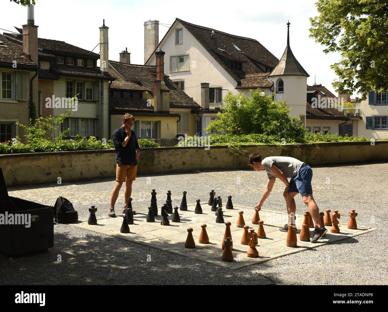 Zurich, Switzerland - June 03, 2017:The guys are playing big chess in ...