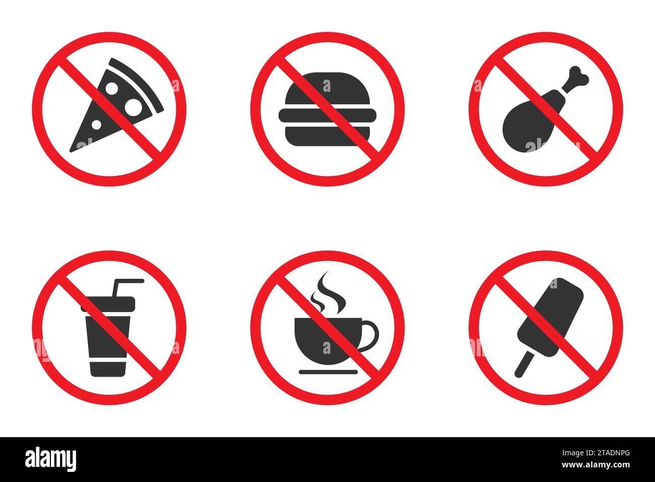 No food allowed symbols. Fast food forbidden icon set. Flat vector ...