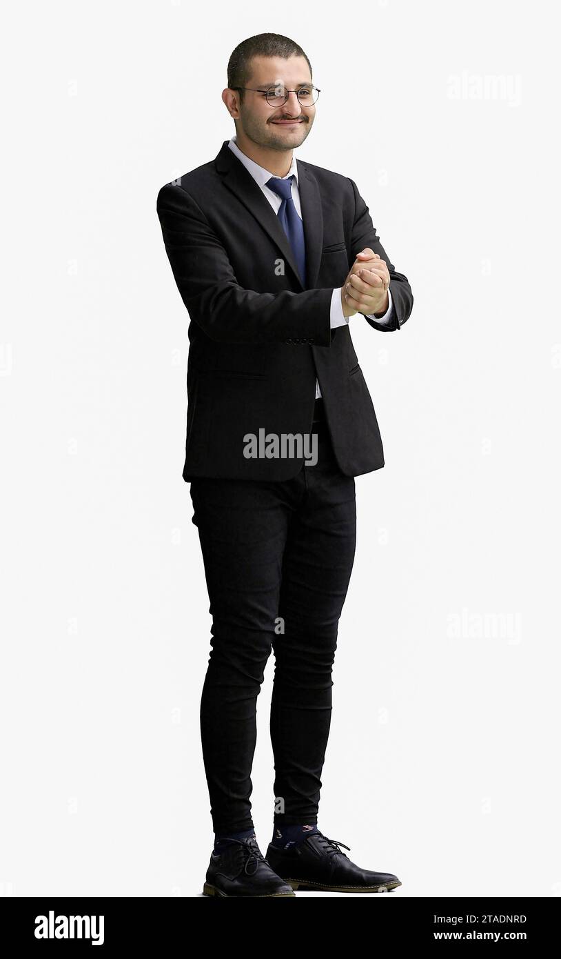 full-length portrait of a young man. standing isolated on white ...