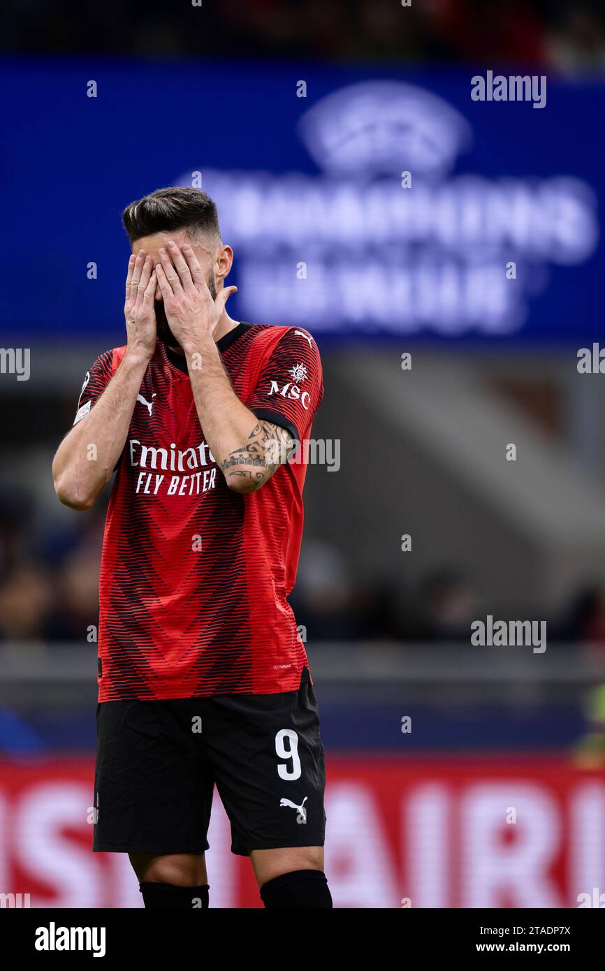 Milan, Italy. 28 November 2023. Olivier Giroud of AC Milan looks ...
