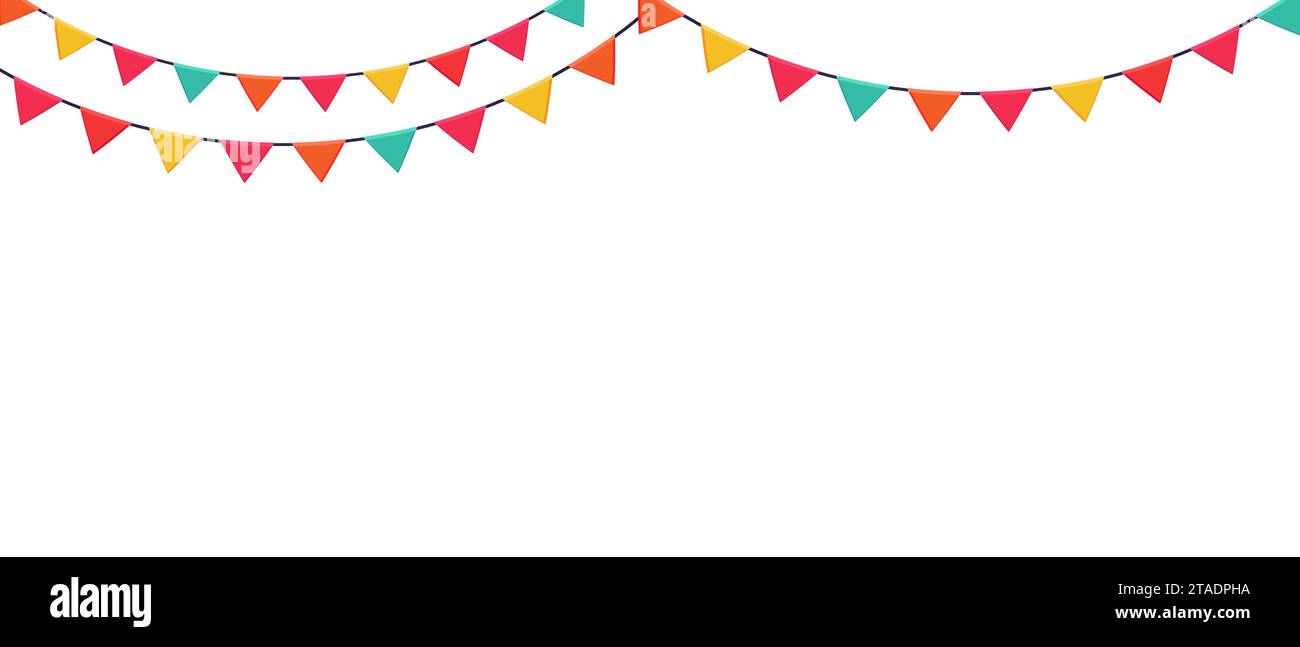Garland of colored flags horizontal banner. Festive vector background ...