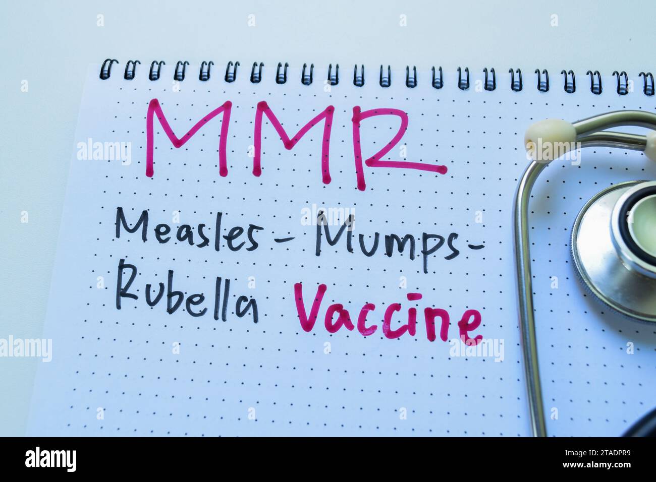 Concept of MMR - Measles Mumps Rubella Vaccine write on book with ...