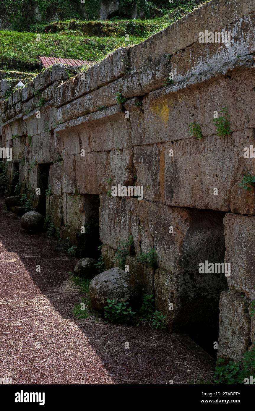 Entrances to Etruscan tombs in the necropolis of Crocifisso del Tufo ...