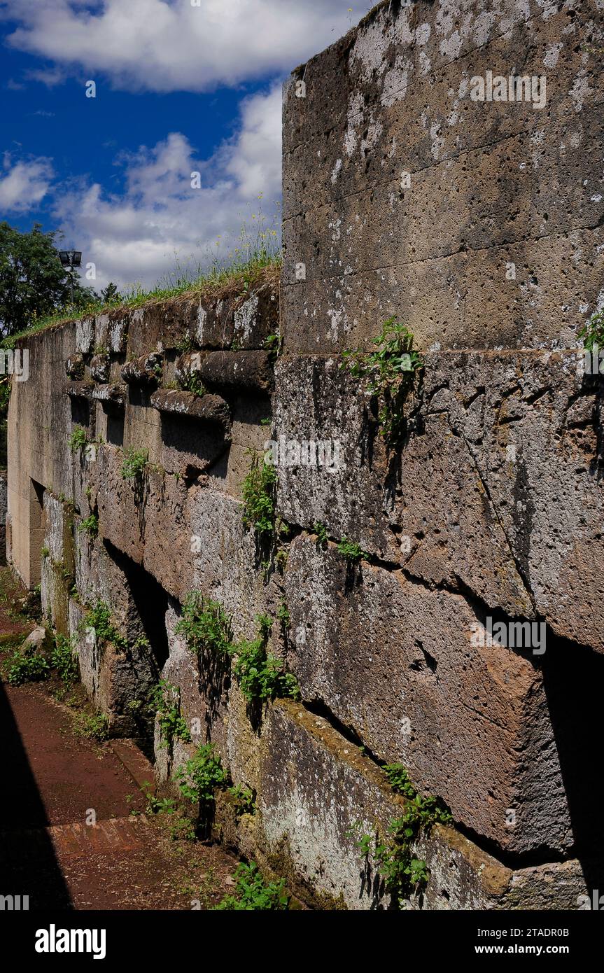 Entrances to rectangular chamber tombs in the Etruscan burial ground of ...