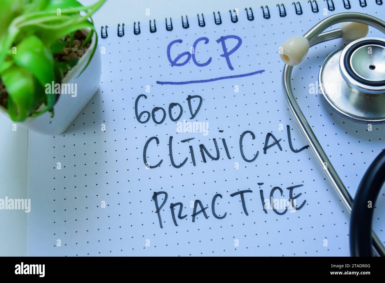 Concept of GCP - Good Clinical Practice write on book with stethoscope ...