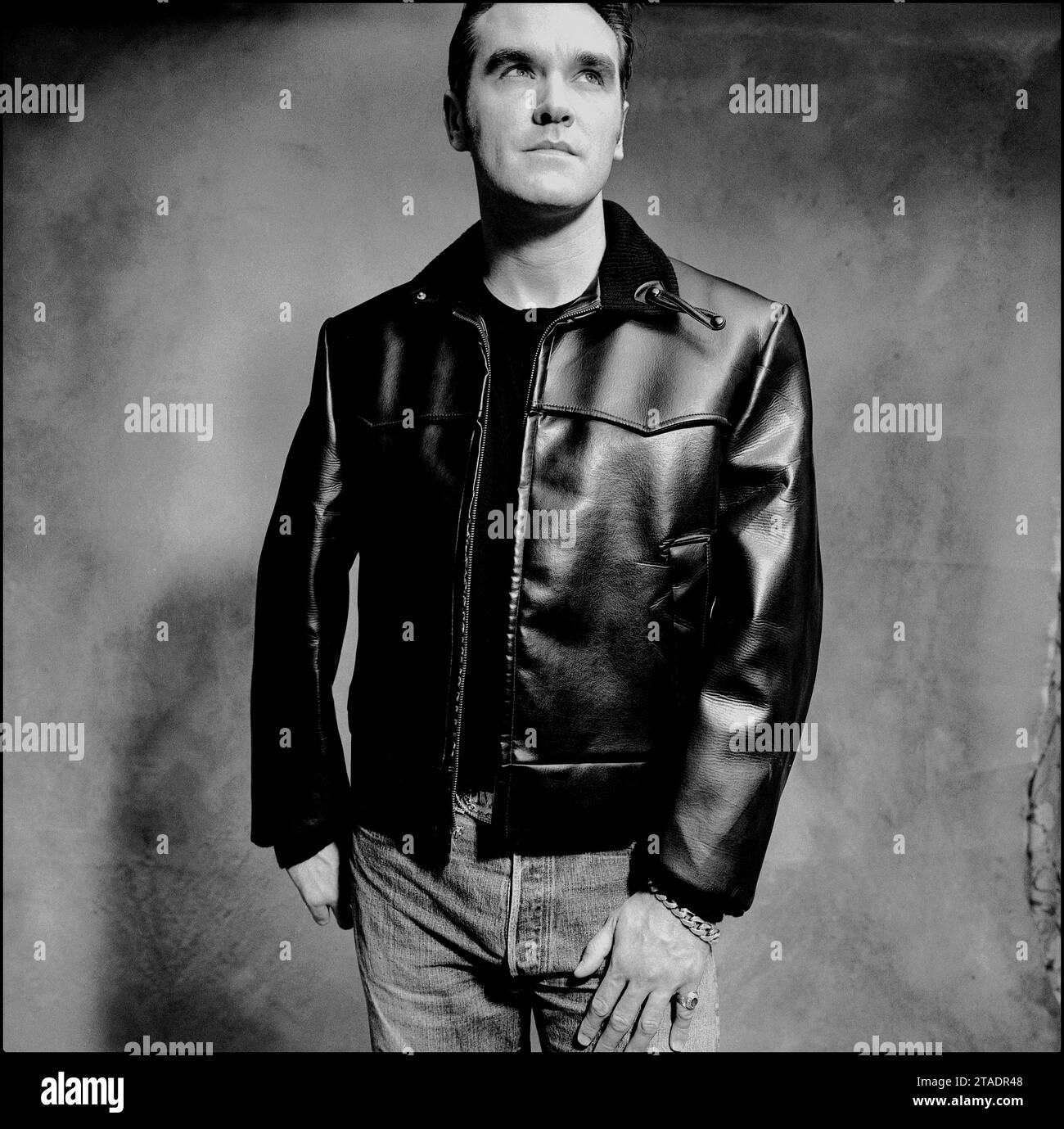 Powerful Black & white mid-shot portrait of legendary rockstar, singer ...