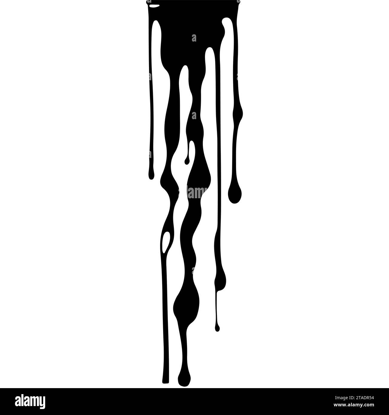 Abstract Dripping Paint. Black ink flows down in long streams and drops ...