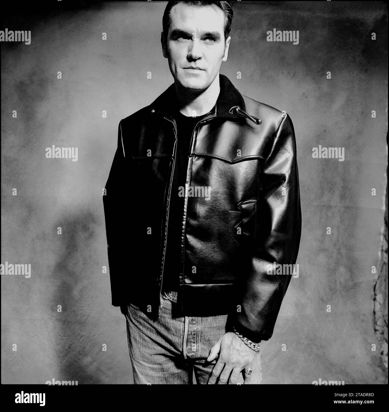 Powerful Black & white mid-shot portrait of legendary rockstar, singer ...