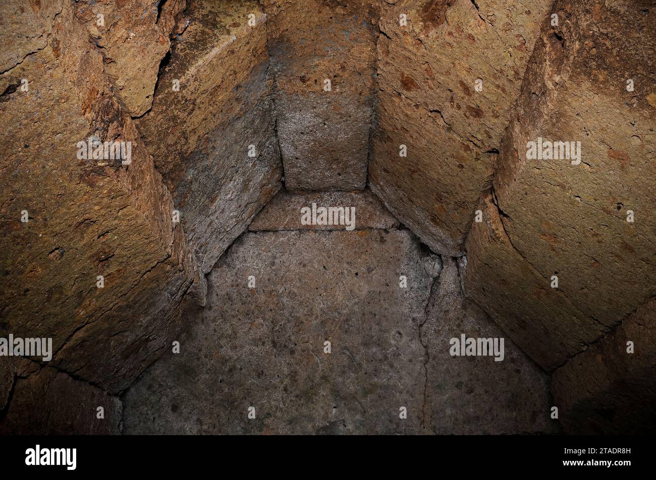 Etruscan tomb roof, built of blocks of tufa, in the burial ground of ...