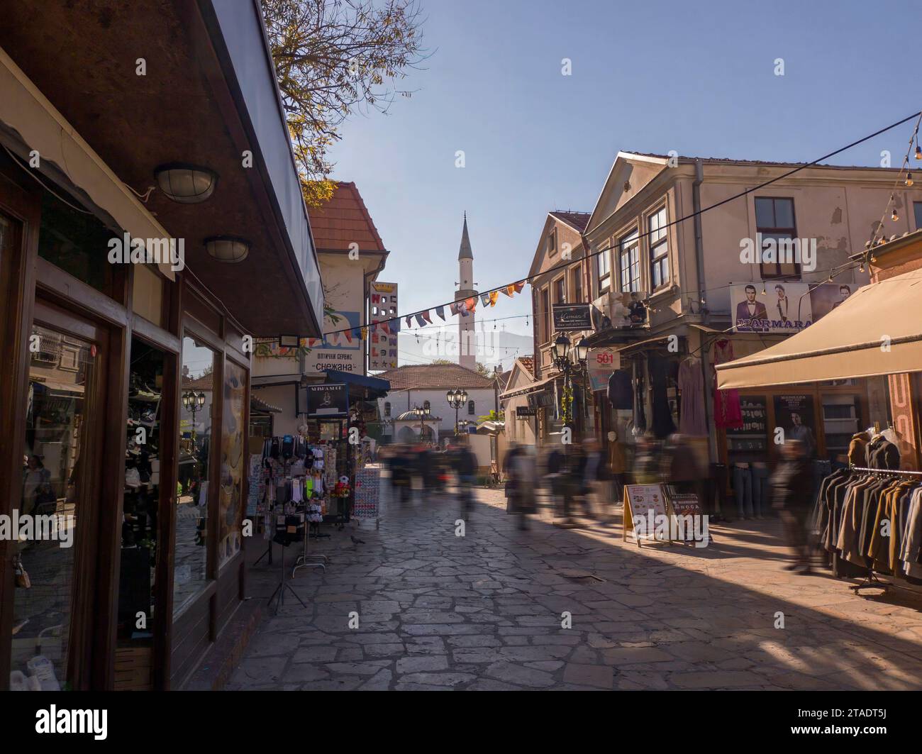 The narrow streets of the Old Bazaar in Skopje, North Macedonia Stock ...