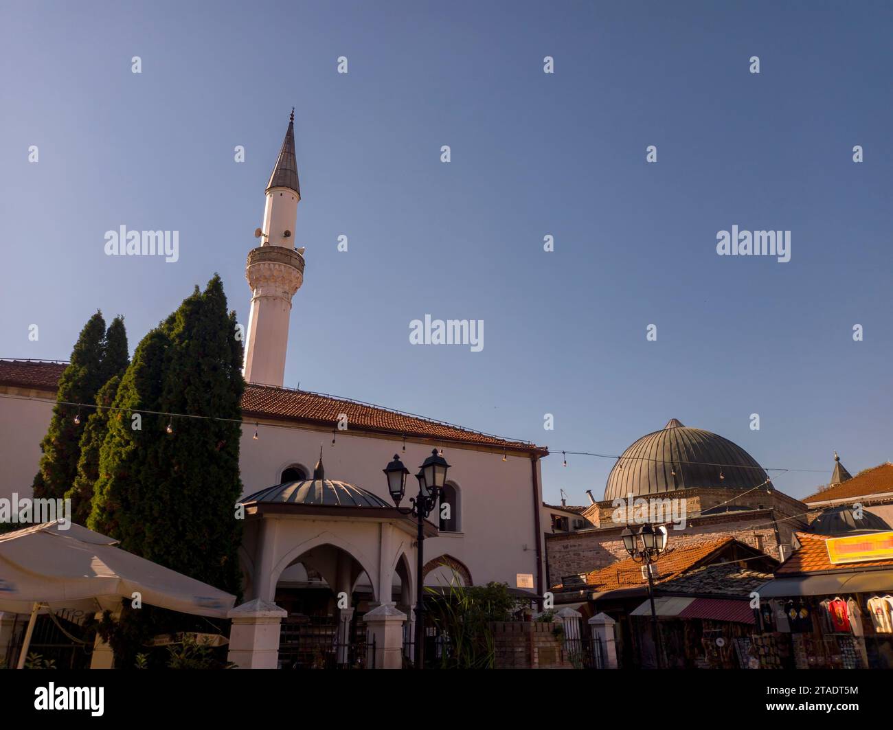 The minaret of the Mustafa Pasha Mosque in Skopje, Macedonia Stock ...