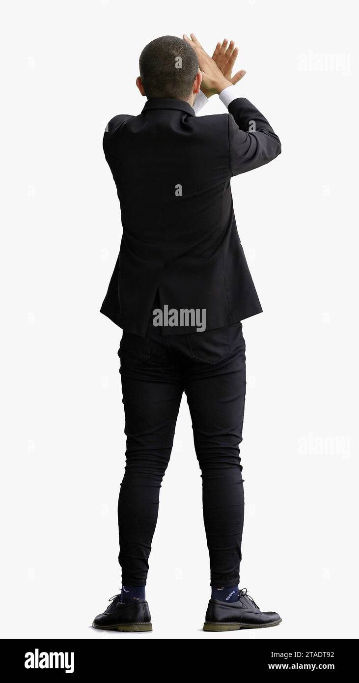 young man in full growth. isolated on white background showing cancel ...